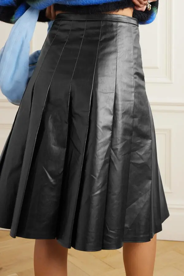 KASSL EDITIONS Pleated Coated Cotton-blend Skirt - Black