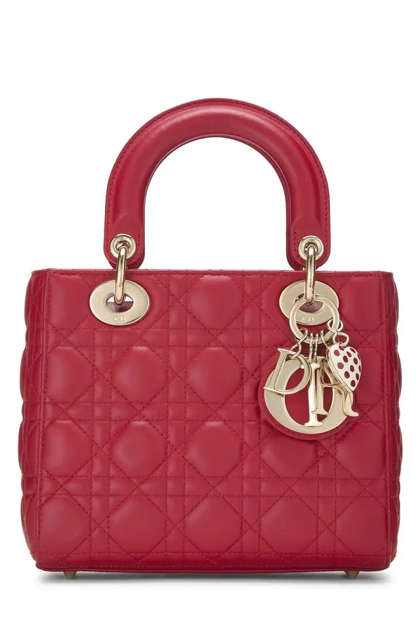 Dior Cannage Quilted Lambskin Lady - Red