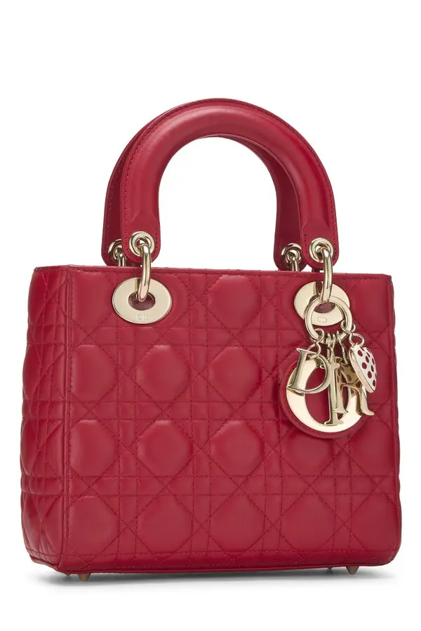 Dior Cannage Quilted Lambskin Lady - Red