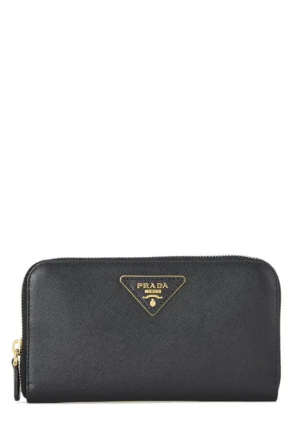 Prada Saffiano Zip Around Wallet - Black