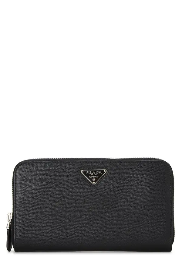 Prada Saffiano Zip Around Wallet - Black