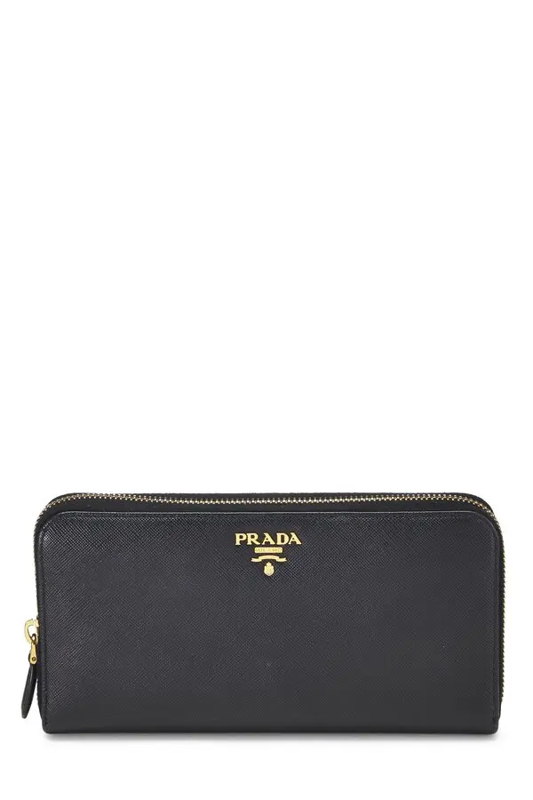 Prada Saffiano Zip Around Wallet - Black