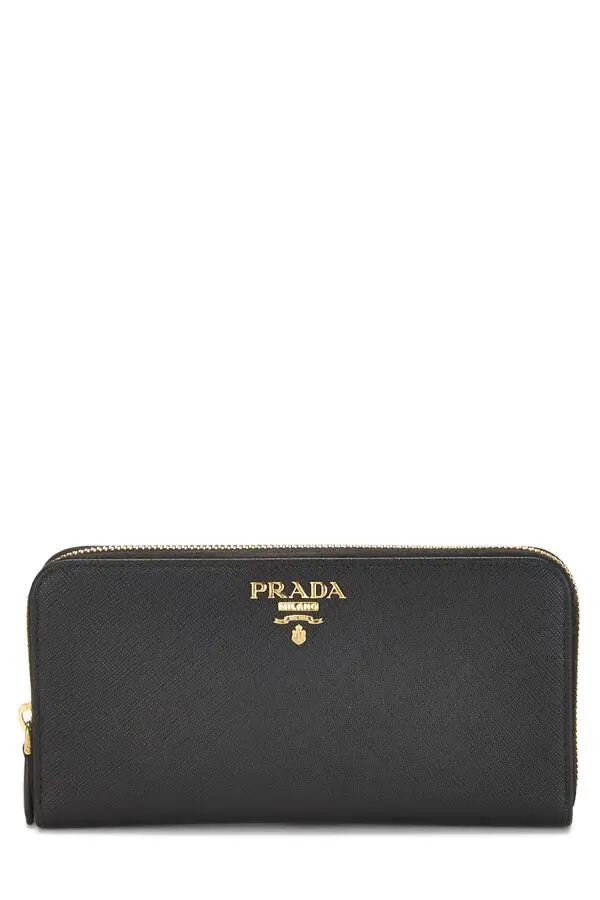 Prada Saffiano Zip Around Wallet - Black