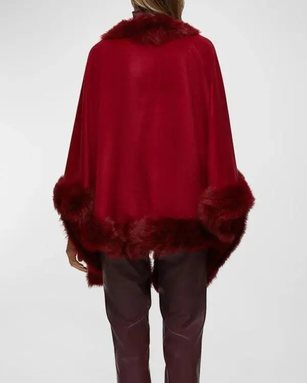 Gorski Cashmere Capelet With Shearling Trim - Wine
