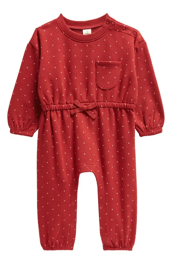 TUCKER + TATE Print Fleece Romper - Red Sun Mini Dots