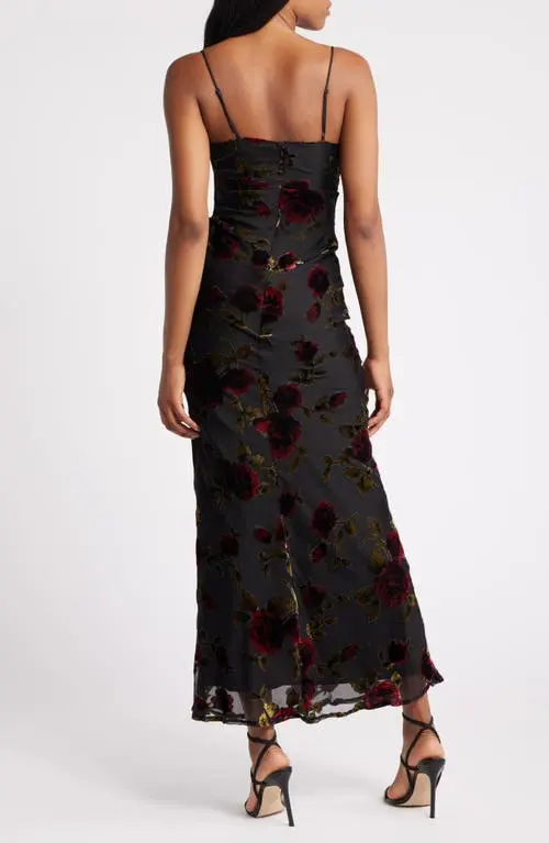 RARE LONDON Devore Floral Tie Front Chiffon Maxi Dress