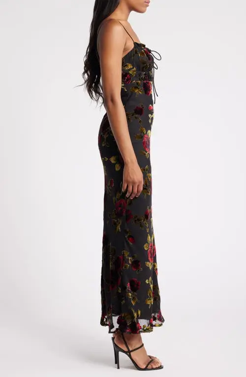RARE LONDON Devore Floral Tie Front Chiffon Maxi Dress