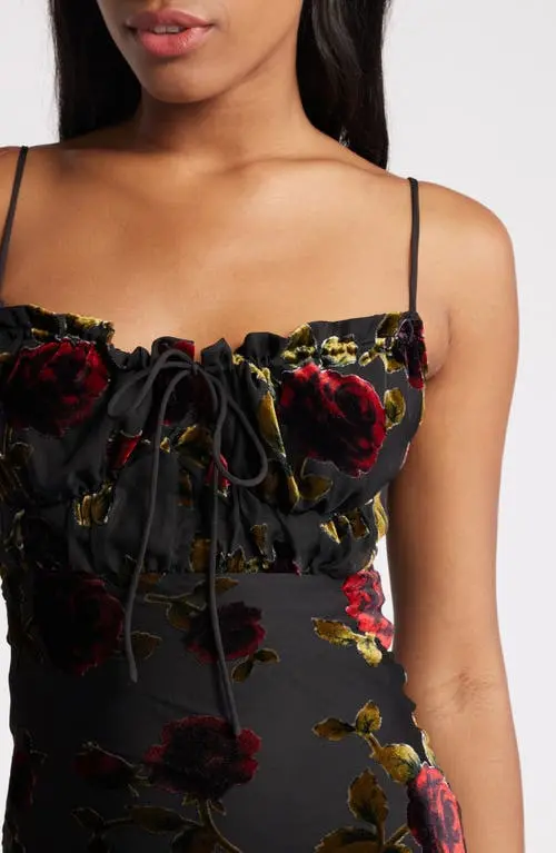 RARE LONDON Devore Floral Tie Front Chiffon Maxi Dress