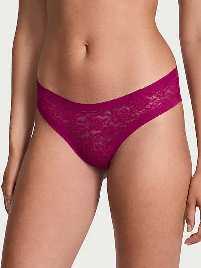 Victoria's Secret No-show Leopard Lace Thong Panty - Pink