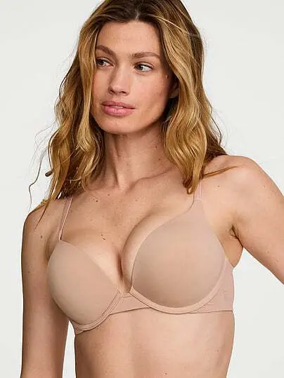 Victoria's Secret The T-shirt Bombshell Add-2-cups Cotton Exploded Logo Push-up Bra - Beige