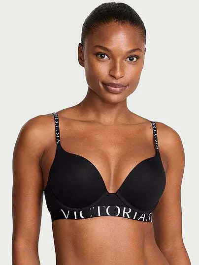 Victoria's Secret The T-shirt Bombshell Add-2-cups Cotton Exploded Logo Push-up Bra - Black