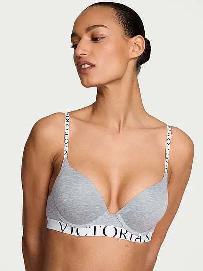Victoria's Secret The T-shirt Bombshell Add-2-cups Cotton Exploded Logo Push-up Bra - Grey