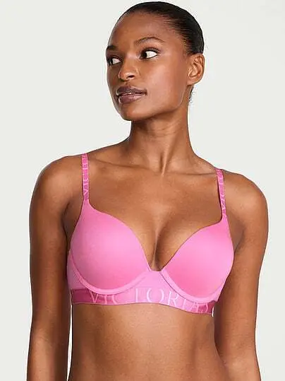 Victoria's Secret The T-shirt Bombshell Add-2-cups Cotton Exploded Logo Push-up Bra - Pink