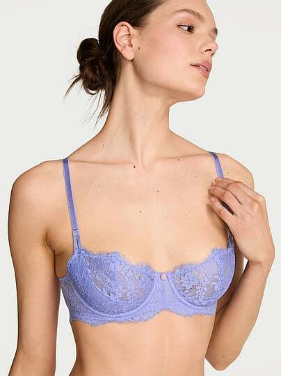 Victoria's Secret Dream Angels Wicked Unlined Sheer Flutter Peekaboo Balconette Bra - Blue