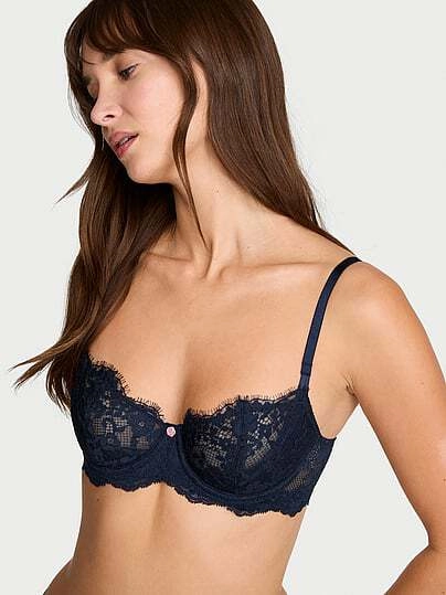 Victoria's Secret Dream Angels Wicked Unlined Wisteria Embroidery Balconette Bra - Blue