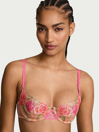 Victoria's Secret Dream Angels Wicked Vintage Blossom Embroidery Unlined Balconette Bra - Print
