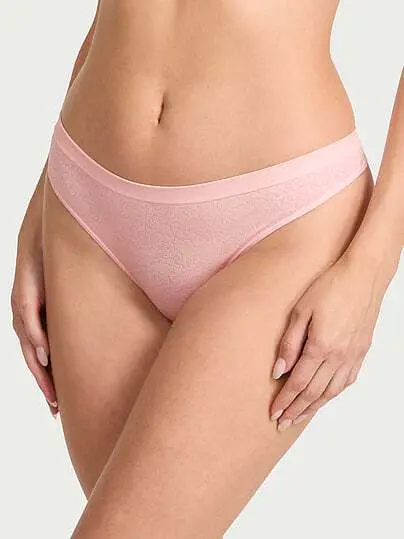 Victoria's Secret Seamless Rib Lace-trim Thong Panty - Floral