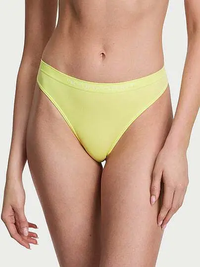 Victoria's Secret Seamless Rib Lace-trim Thong Panty - Green
