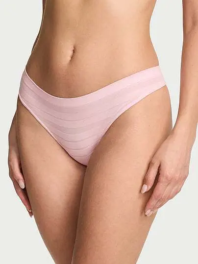 Victoria's Secret Seamless Rib Lace-trim Thong Panty - Pink