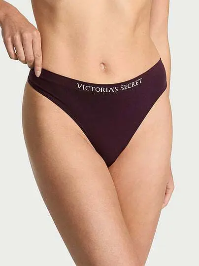 Victoria's Secret Seamless Rib Lace-trim Thong Panty - Purple