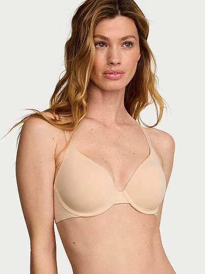 Victoria's Secret The T-shirt Cotton Exploded Logo Lightly Lined Full-coverage Bra - Beige