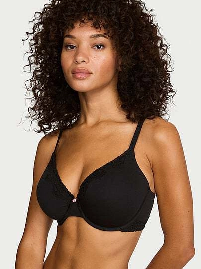 Victoria's Secret The T-shirt Cotton Lace-trim Lightly Lined Full-coverage Bra - Black