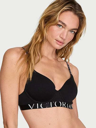 Victoria's Secret The T-shirt Cotton Shadow Stripe Lightly Lined Full-coverage Bra - Black