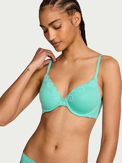 Victoria's Secret The T-shirt Cotton Shadow Stripe Lightly Lined Full-coverage Bra - Blue