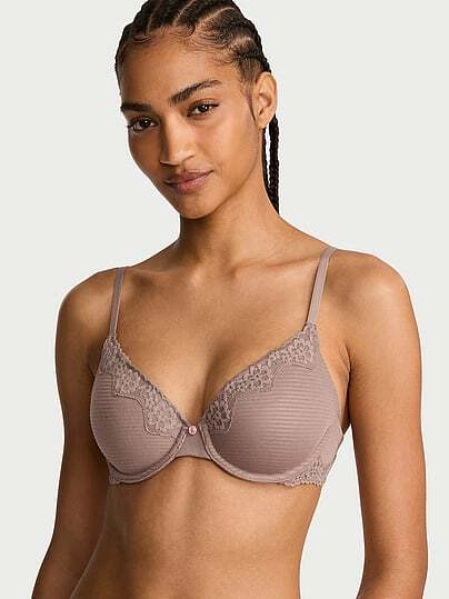 Victoria's Secret The T-shirt Cotton Shadow Stripe Lightly Lined Full-coverage Bra - Brown