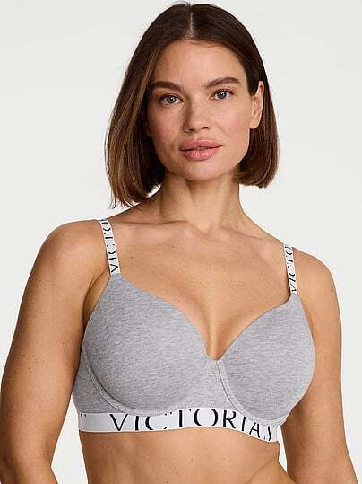 Victoria's Secret The T-shirt Cotton Shadow Stripe Lightly Lined Full-coverage Bra - Grey