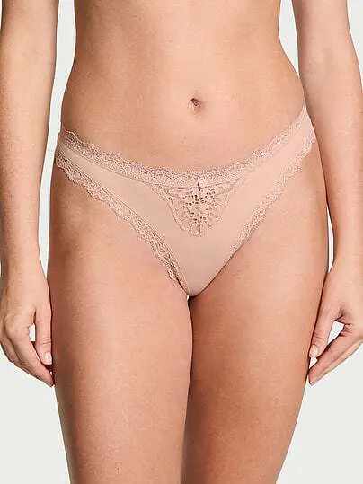 Victoria's Secret Dream Angels Lace-trim Thong Panty - Beige