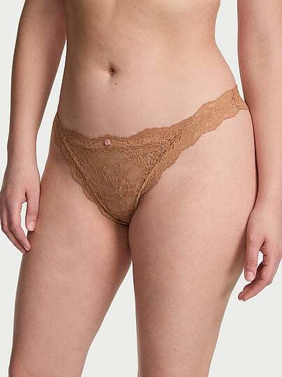 Victoria's Secret Dream Angels Lace-trim Thong Panty - Beige