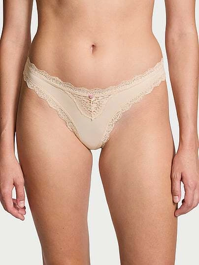 Victoria's Secret Dream Angels Watercolor Motif Flutter Thong Panty - Pale Peach