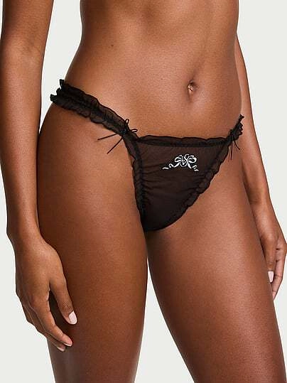 Victoria's Secret Dream Angels Lace-trim Thong Panty - Black