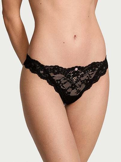 Victoria's Secret Dream Angels Lace Thong Panty - Black