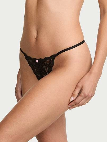 Victoria's Secret Dream Angels Lace-trim Thong Panty - Black