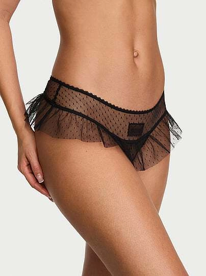 Victoria's Secret Dream Angels Watercolor Motif Flutter Thong Panty - Onyx