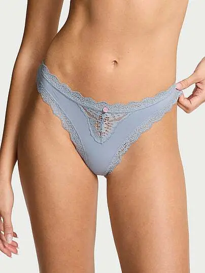 Victoria's Secret Dream Angels Sweet Melody Straps Lace Thong Panty - Blue