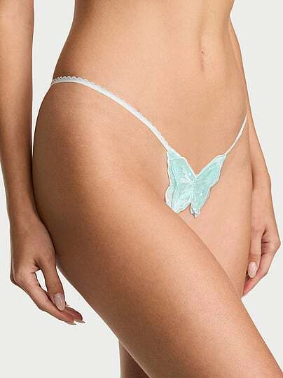 Victoria's Secret Dream Angels Twinkle Butterfly Lace Peekaboo Thong Panty - Blue