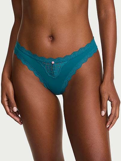 Victoria's Secret Dream Angels Mesh Lace-trim Thong Panty - Blue