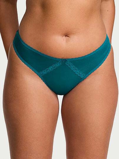 Victoria's Secret Dream Angels Lace-trim Thong Panty - Blue