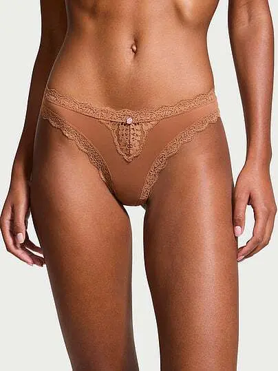 Victoria's Secret Dream Angels Sweet Melody Straps Lace Thong Panty - Brown