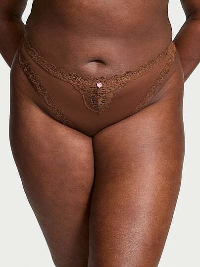 Victoria's Secret Dream Angels Lace-trim Thong Panty - Brown