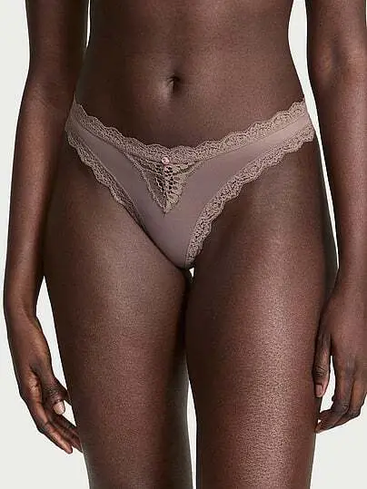 Victoria's Secret Dream Angels Lace-trim Thong Panty - Grey
