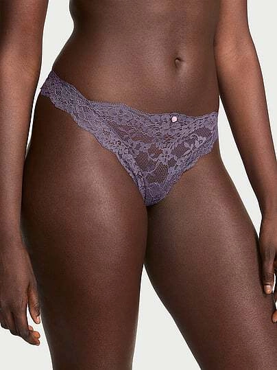Victoria's Secret Dream Angels Butterflies Motif Peekaboo V-string Panty - Grey