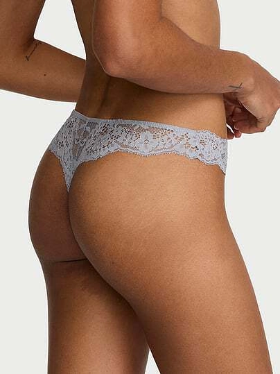 Victoria's Secret Dream Angels Lace-trim Thong Panty - Grey