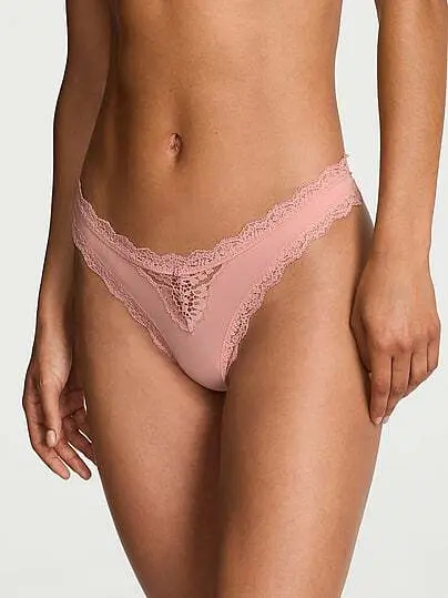 Victoria's Secret Dream Angels Lace-trim Thong Panty - Pink