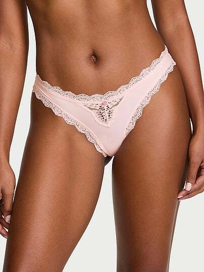 Victoria's Secret Dream Angels Lace-trim Thong Panty - Pink