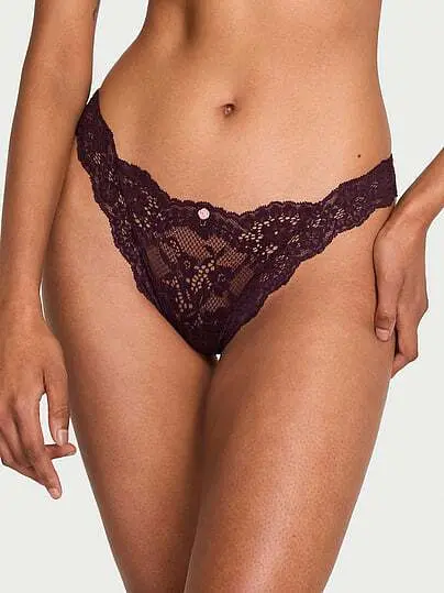 Victoria's Secret Dream Angels Sweet Melody Straps Lace Thong Panty - Purple