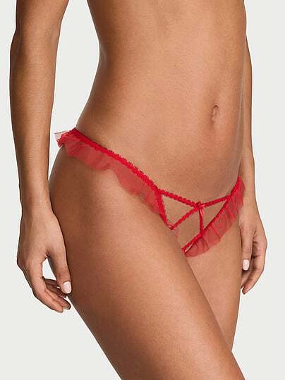 Victoria's Secret Dream Angels Sheer Shimmer Lace-trim Thong Panty - Red